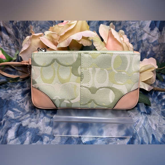 Coach | Bags | Coach Wristlet Beautiful Shades Of Green Monogram Canvas ...